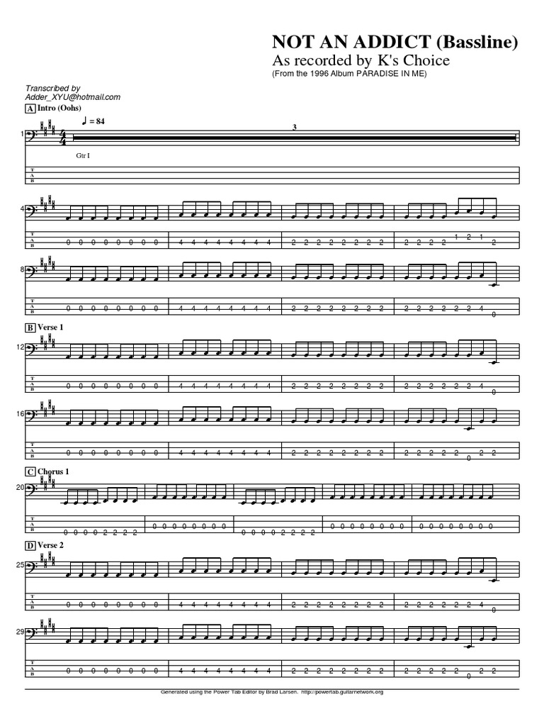 Not an Addict Bassline Tabs | PDF
