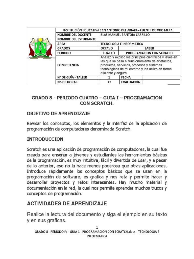 Grado 8 - Periodo IV - Guia 1 - Programacion Con Scratch | PDF ... Grado 8 - Periodo IV - Guia 1 - Programacion Con Scratch | PDF ...