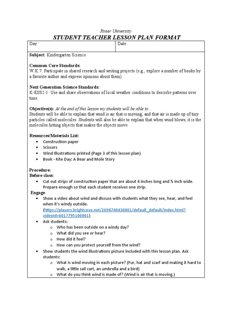 K Science - Weather Lesson Plan | PDF | Lesson Plan | Wound