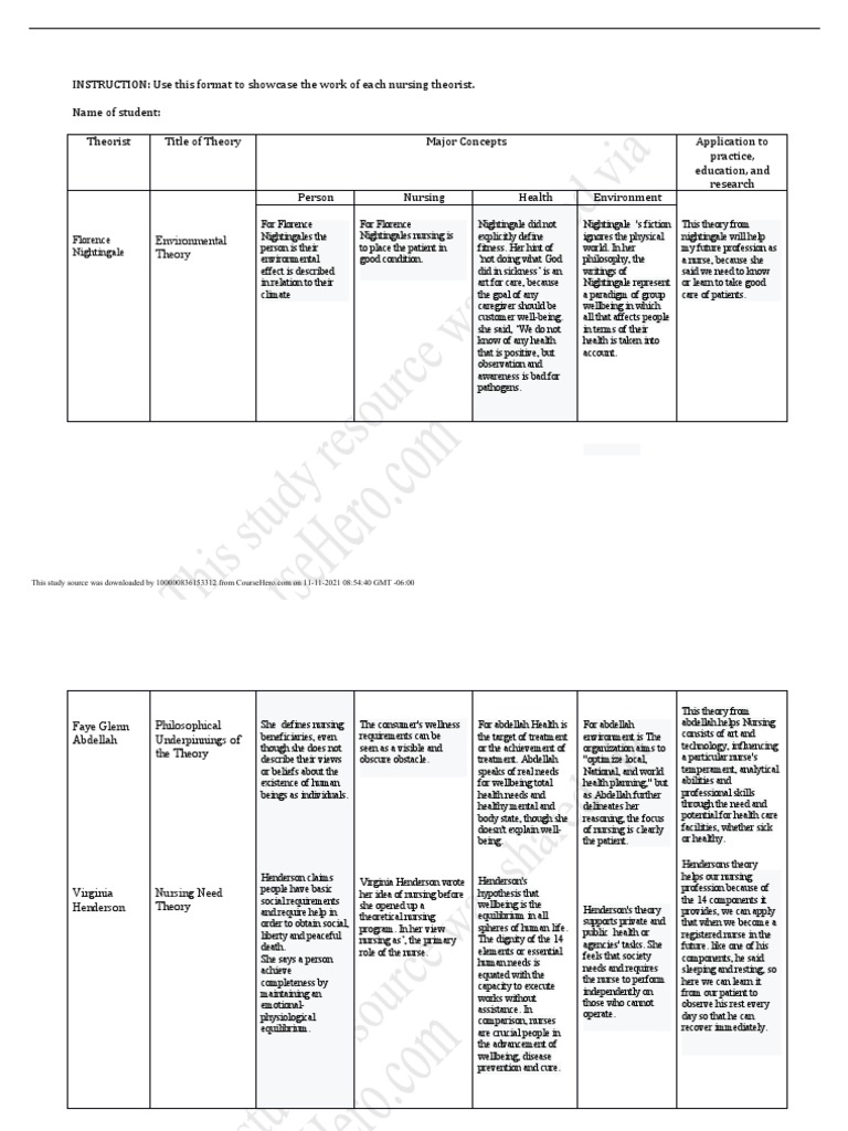 Theory Matrix Worksheet M4 | PDF | Behavior | Nursing