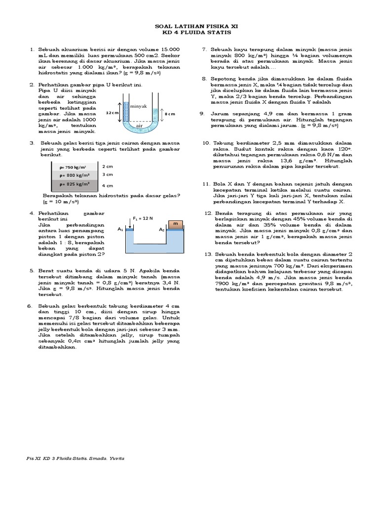 Latihan Soal KD 3 Fluida Statis | PDF | Seni