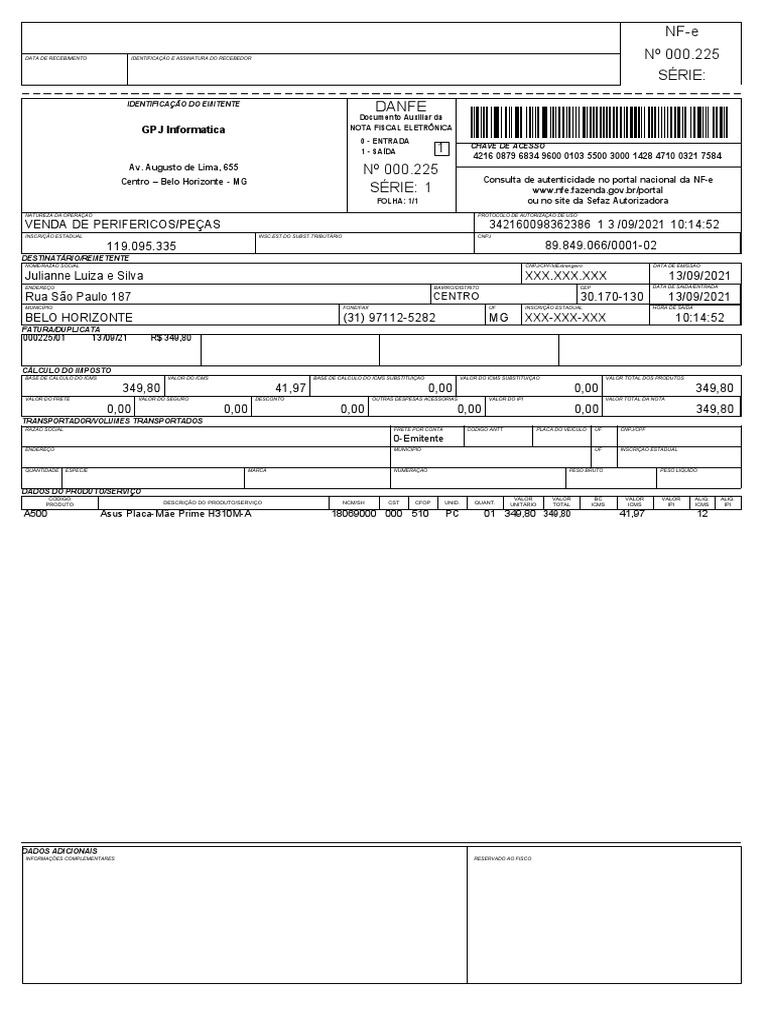 Modelo de Danfe Word | PDF | Recibo | Documento
