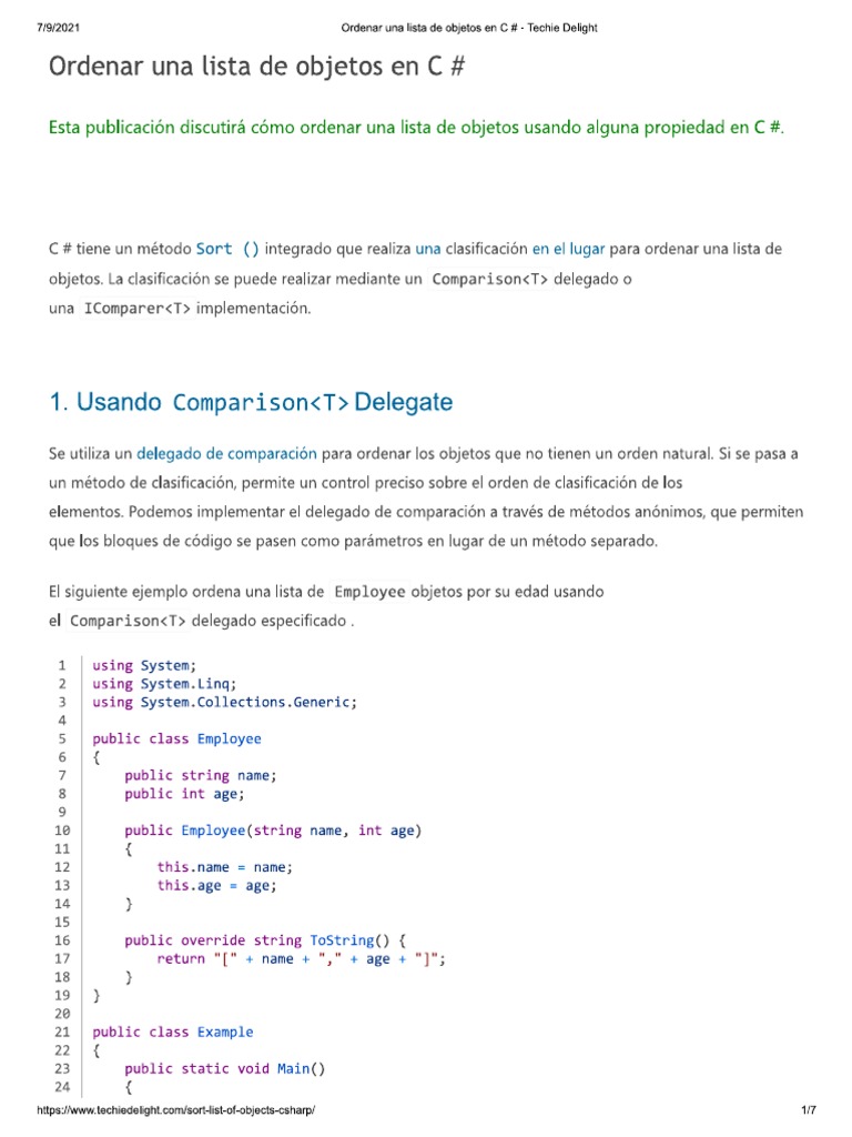 Ordenar Una Lista de Objetos en C# | PDF