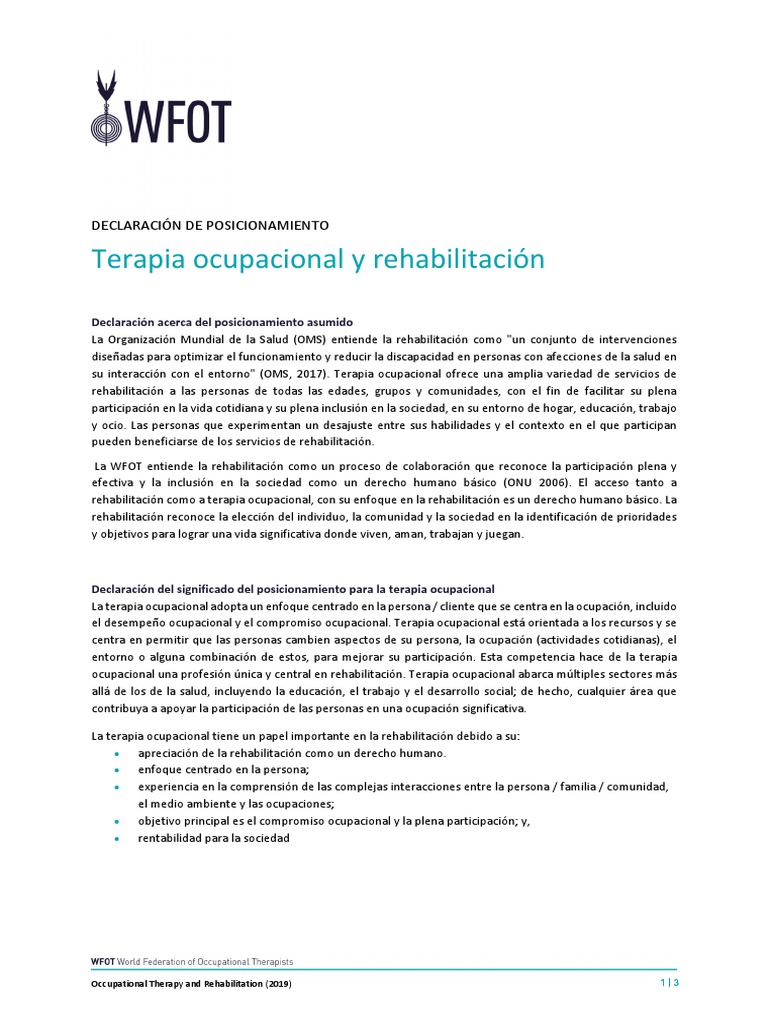 Occupational Therapy and Rehabilitation Spanish | PDF | Terapia ...