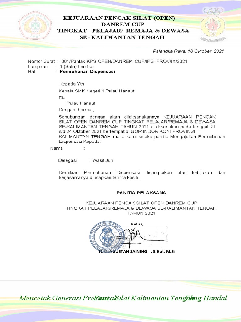 Contoh Surat Dispensasi Kejuaraan | PDF