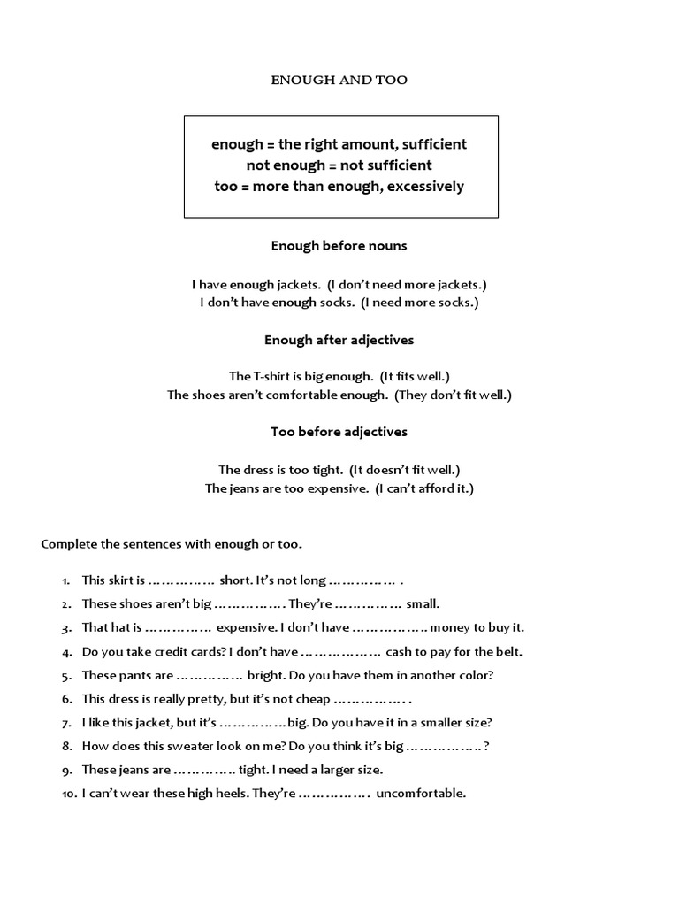 Enough The Right Amount, Sufficient Not Enough Not Sufficient Too More ...