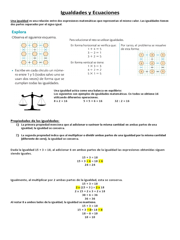 Guía de Estudio Igualdades y Ecuaciones | PDF | Ecuaciones | Multiplicación