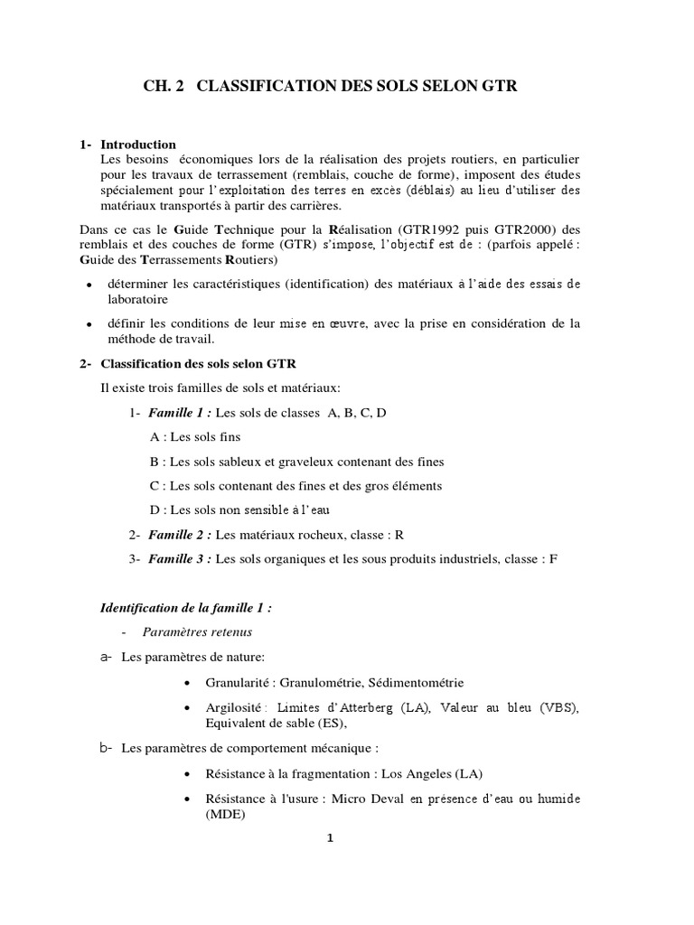 Ch. Ii - Classification Des Sols Selon GTR | PDF | Matériaux | Ingénierie civile