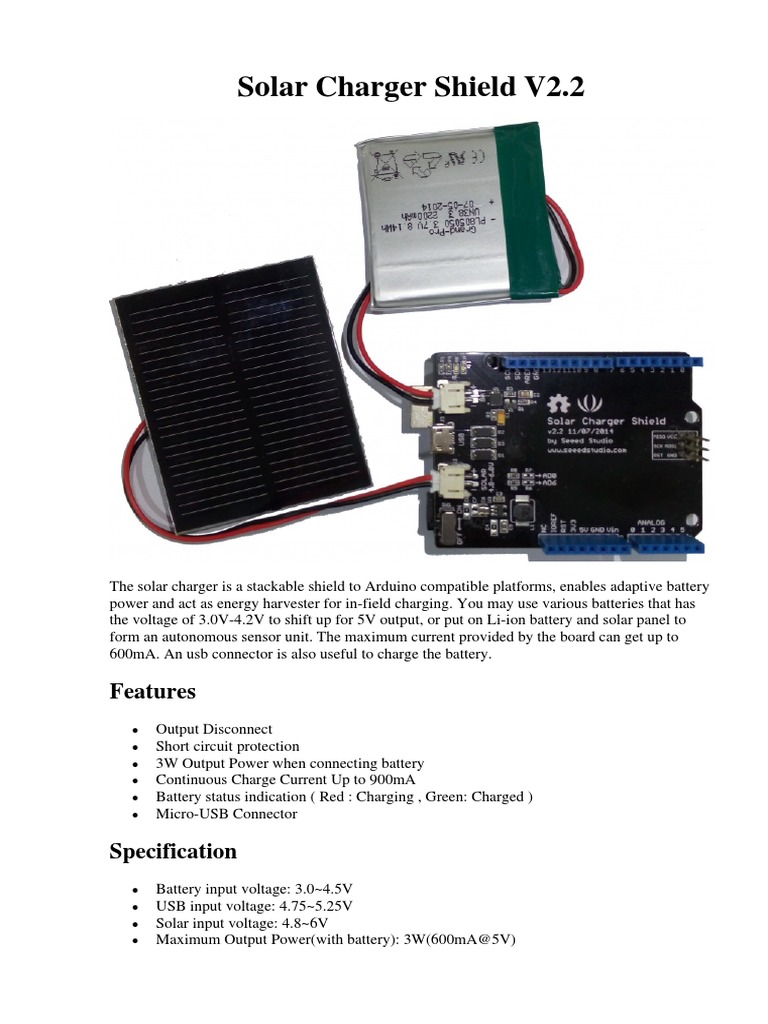 Arduino Solar Charger Shield v2.2 | PDF | Battery Charger | Solar Panel