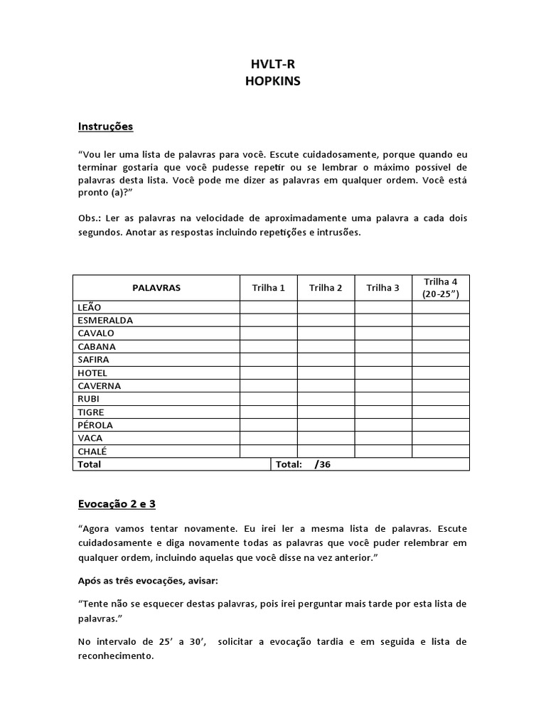 HVLT-Instruçoes de Aplicação | PDF