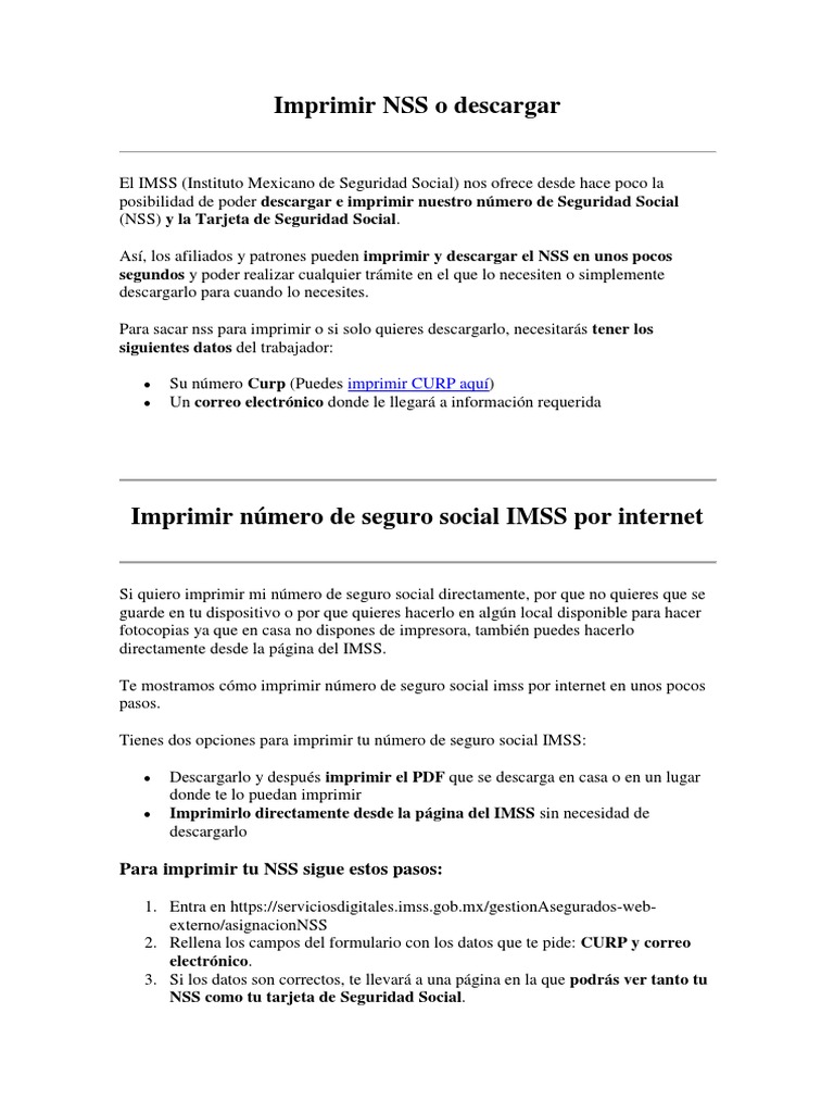 Imprimir NSS o Descargar PDF | Descargar gratis PDF | Informática