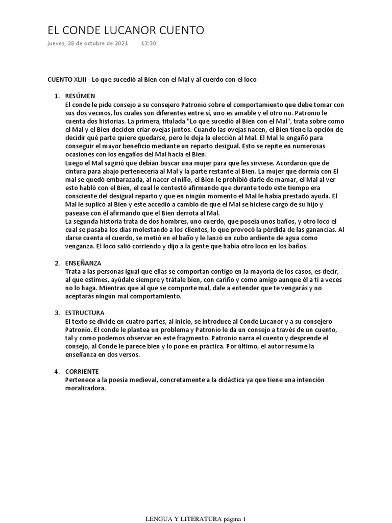 El Conde Lucanor Cuento 150 | PDF