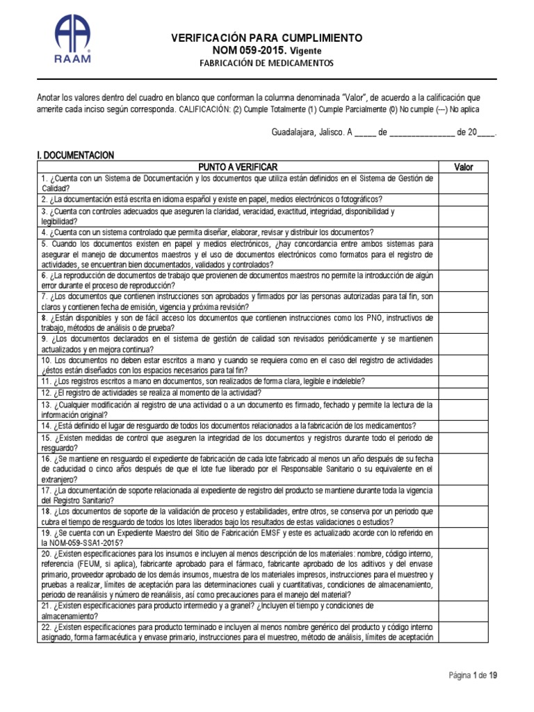 Check List NOM 059 2015 Oct2021 | PDF | Sistema de manejo de calidad ...