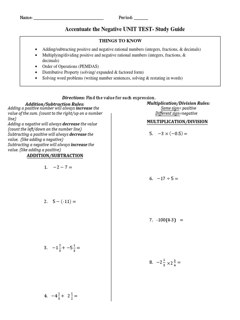 Accentuate The Negative UNIT TEST-Study Guide: Name: - Period | PDF ...