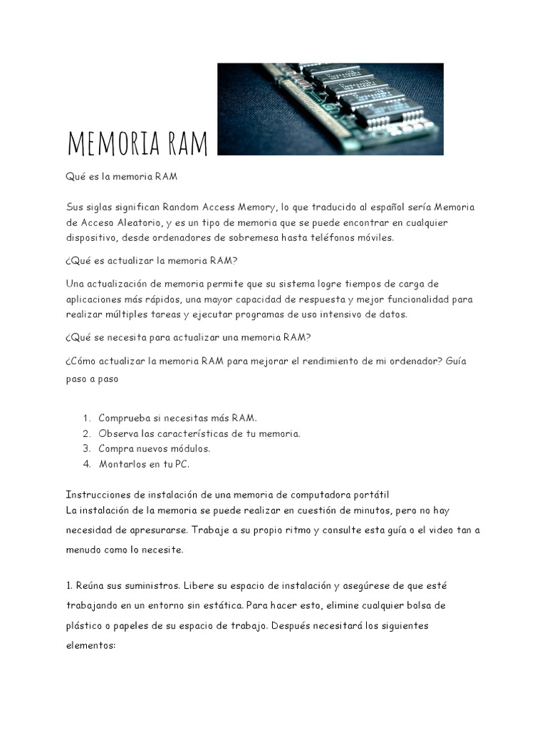 Memoria Ram | PDF | Almacenamiento de datos de la computadora | Memoria ...