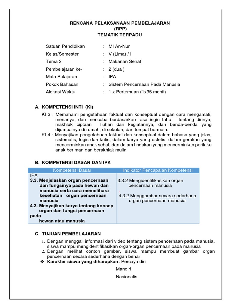 RPP Ipa Kelas 5 | PDF