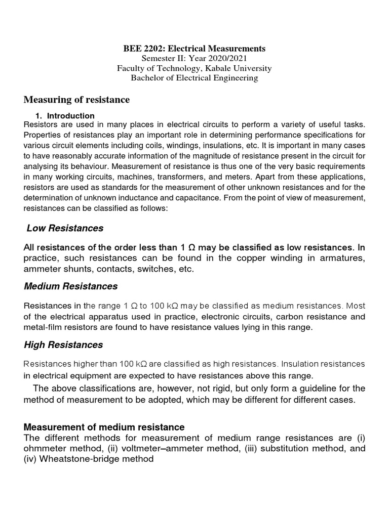 Measurement of Resistance | PDF | Electrical Resistance And Conductance ...