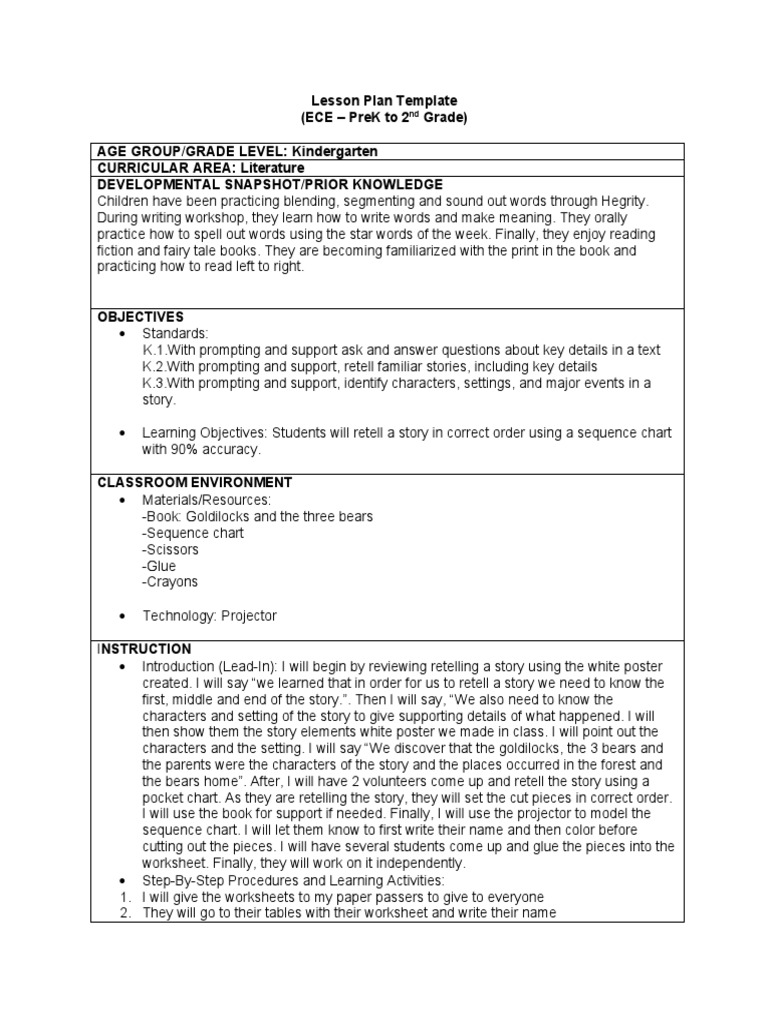 Ece Edtpa and Master Course Lesson Plan Template With Guidance and ...