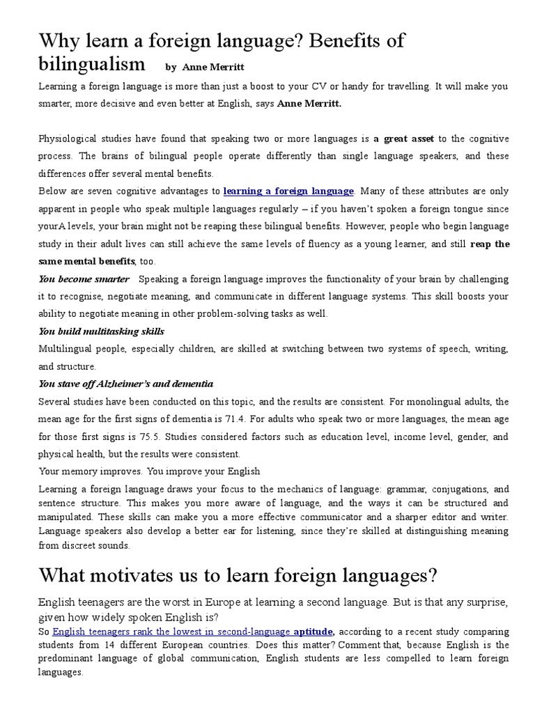 Why Learn A Foreign Language (Ed) | PDF | Multilingualism | Foreign ...