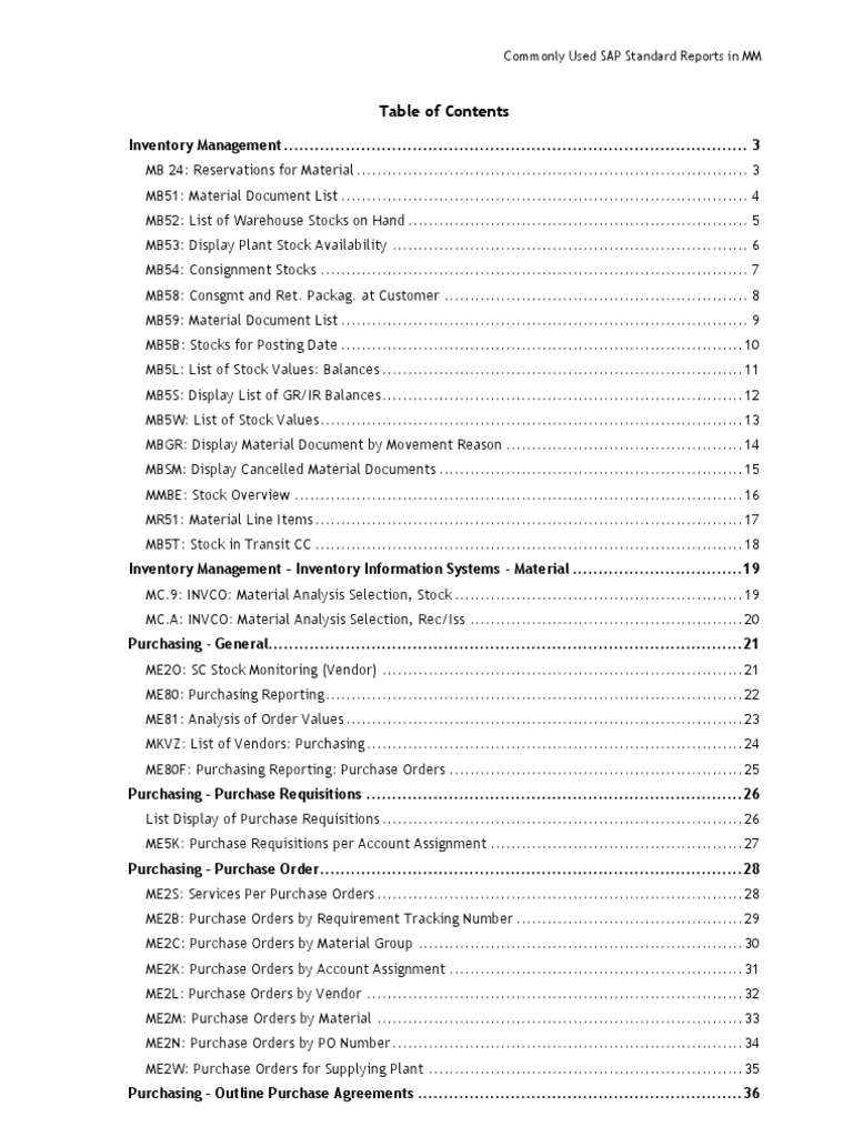 SAP MM Standard Reports Overview | PDF | Inventory | Invoice