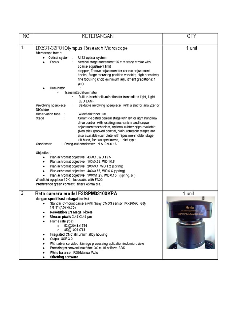 An Accurate Equipment List and Specifications for a Research Microscope ...