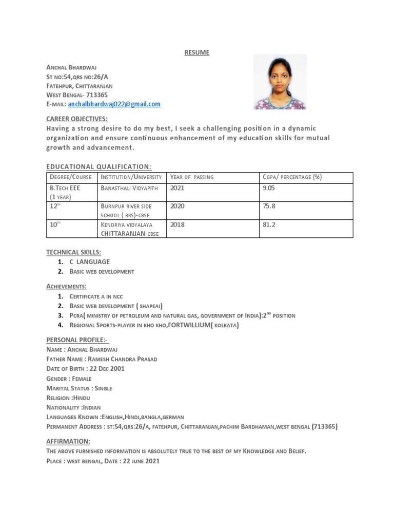 Anchal Bhardwaj Resume | PDF