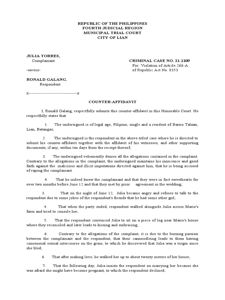 Counter-Affidavit Torres vs. Galang | PDF | Affidavit | Common Law