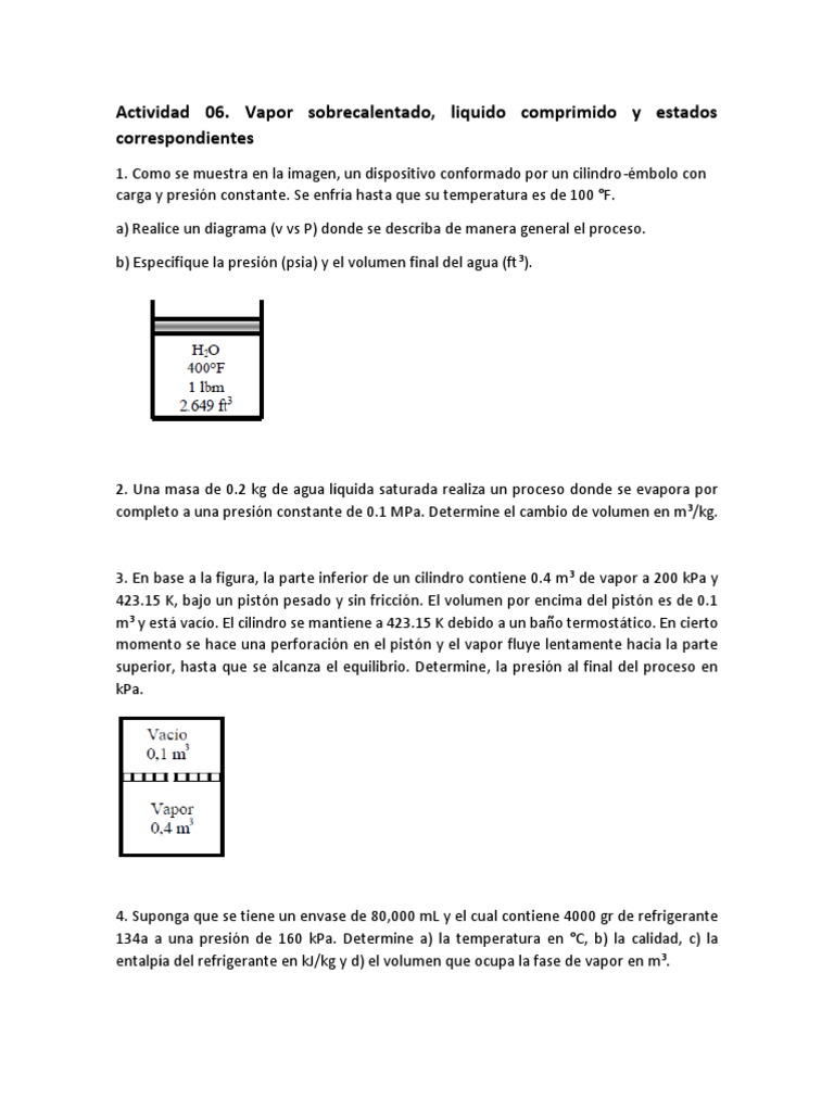 Actividad 06. Vapor Sobrecalentado, Liquido Comprimido y Estados ...