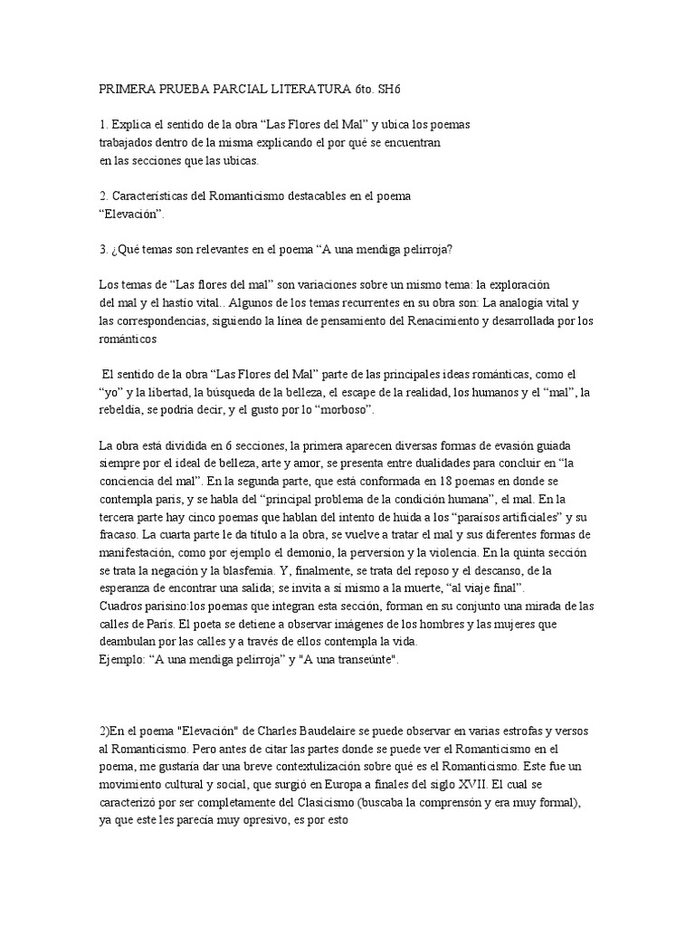 Parcial Literatura | PDF | Romanticismo | Charles Baudelaire