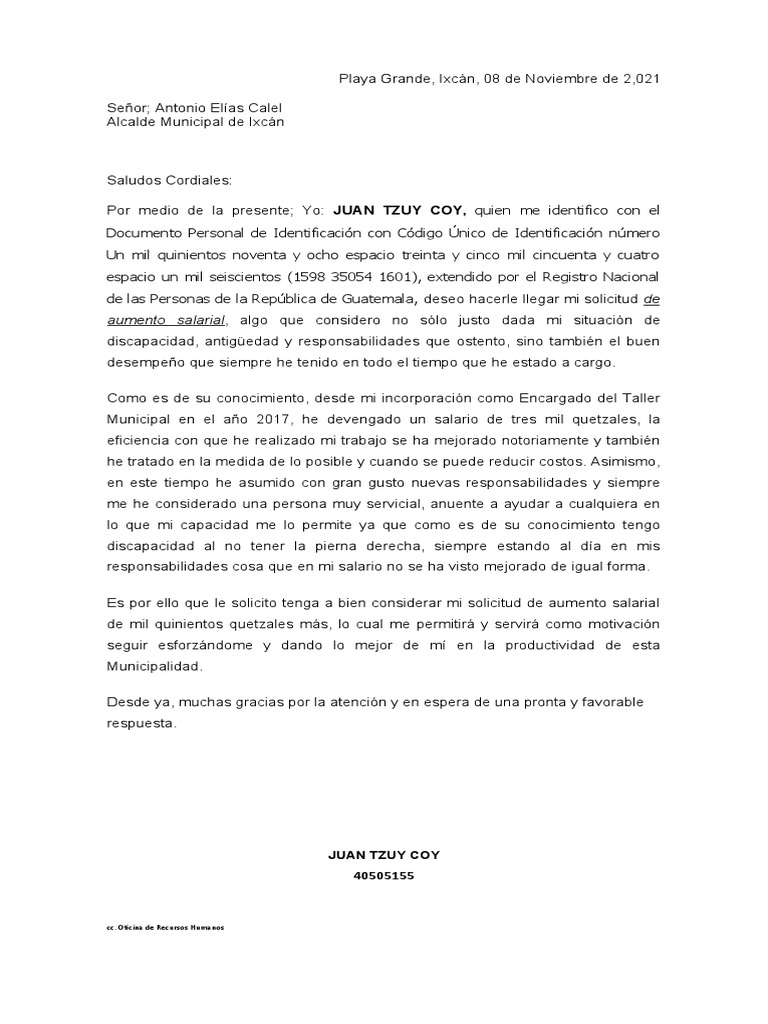 Ejemplo De Solicitud De Aumento De Sueldo Pdf