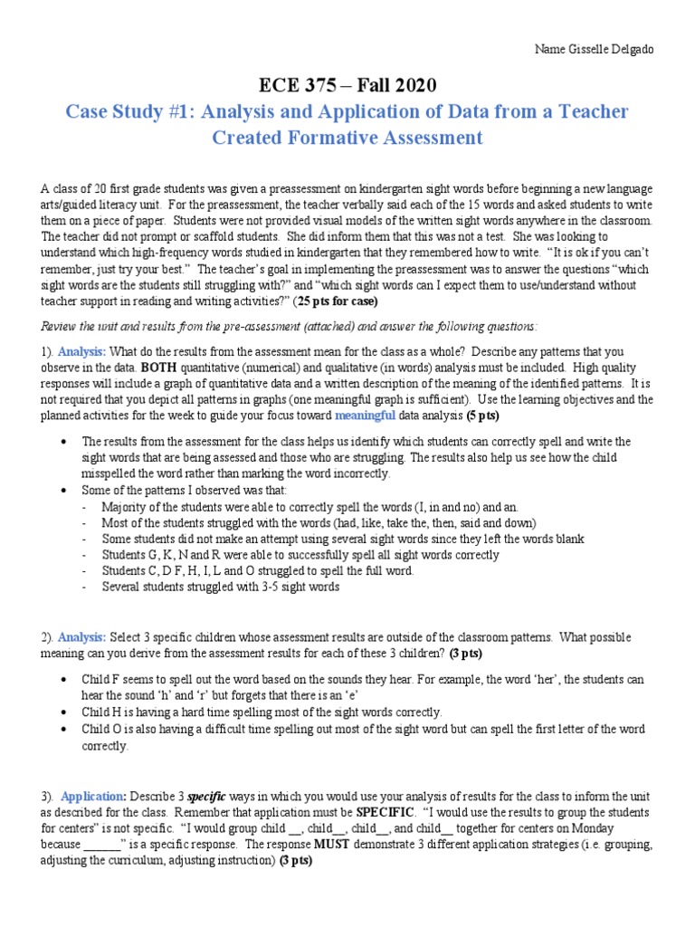 Case Study #1: Analysis and Application of Data From A Teacher Created ...