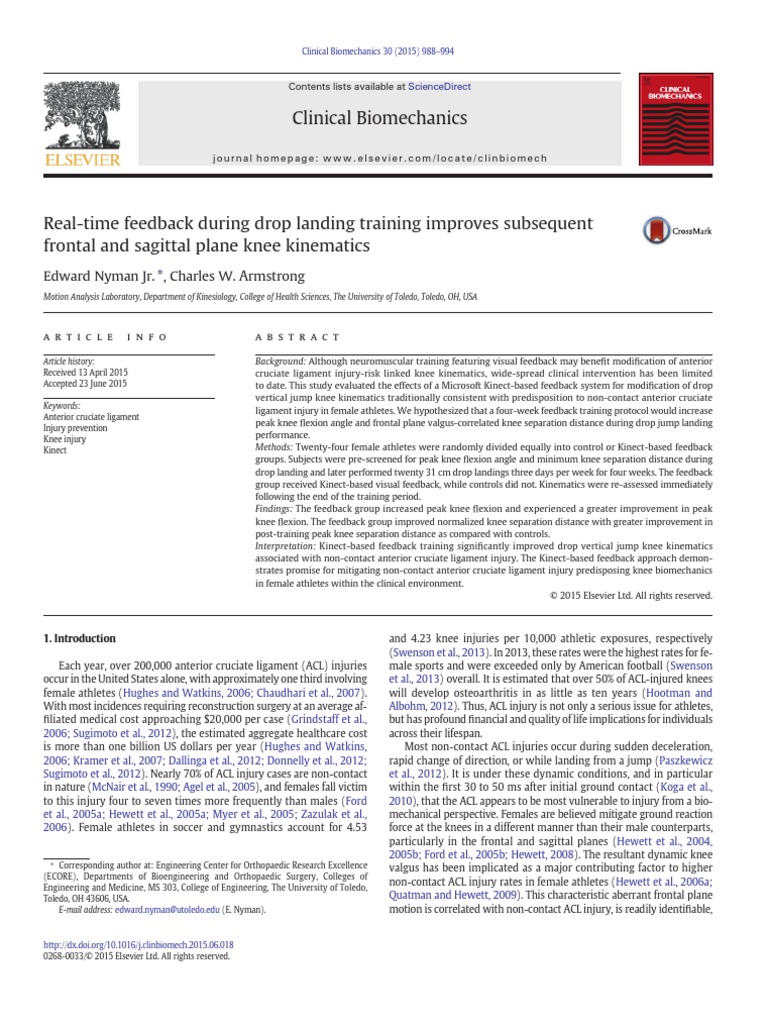 Real-Time Feedback During Drop Landing Training Improves Subsequent ...