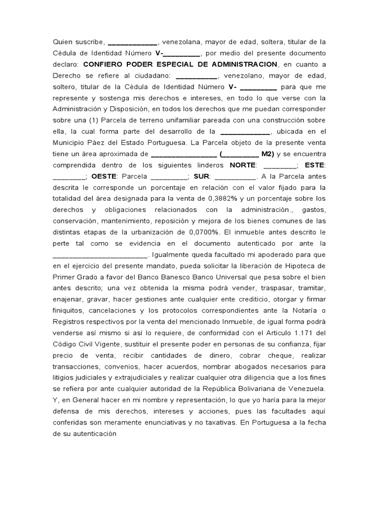 Modelo Poder de Administración Sobre Inmueble | PDF | Justicia | Crimen ...