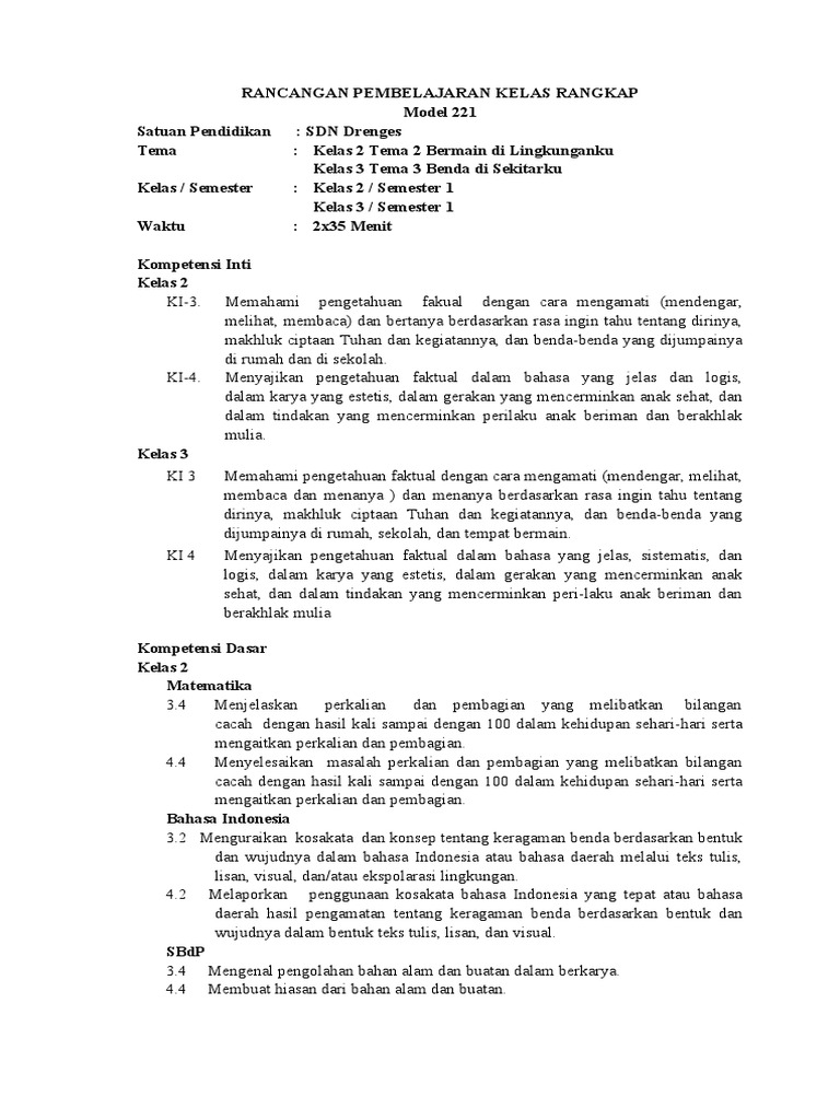 RPP Kelas Rangkap Model 221 | PDF