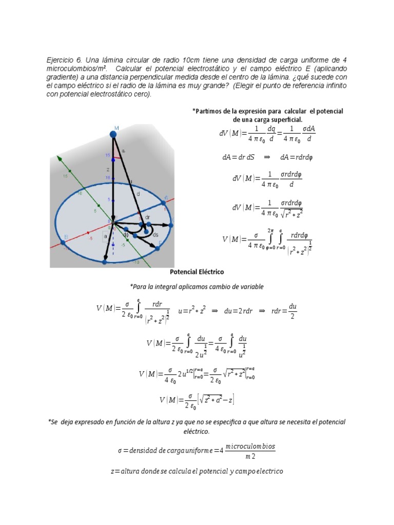 Potencial y Campo Eléctrico de Lámina Circular | PDF | Electrostática ...