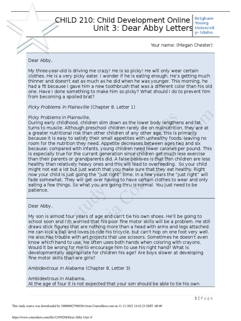 Dear Abby Unit 3 | PDF | Spanking | Relationships