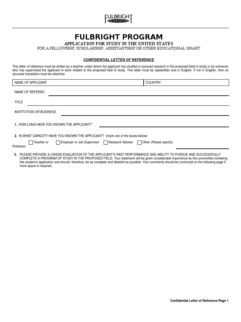 Fulbright Reference Letter | PDF | Graduate School | Psychology