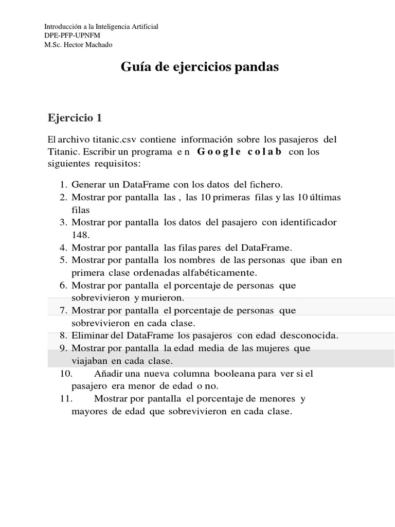 Guia de Ejercicios Pandas | PDF