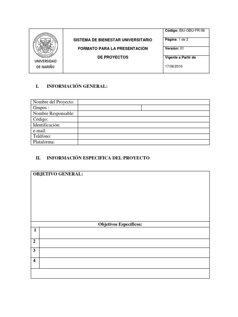 Formato Presentacion de Proyectos 2021 | PDF