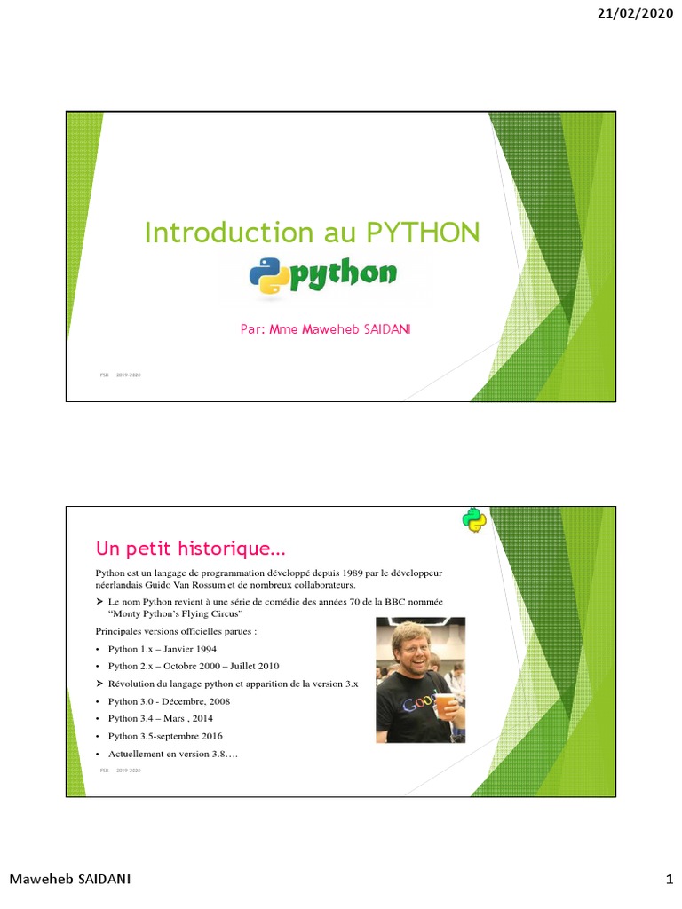 Introduction Au PYTHON 2020 | PDF | Python (Langage de programmation) | Langage de programmation