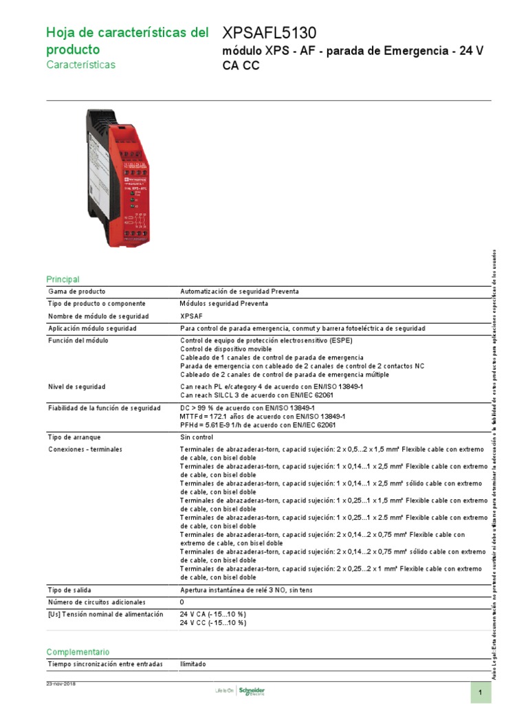 XPSAFL5130: Hoja de Características Del Producto | PDF | Relé | Fusible ...