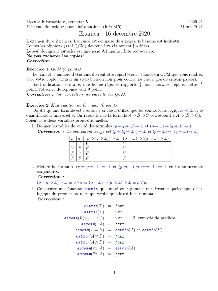Exam1 2020 | Download Free PDF | Calcul des prédicats | Syntaxe (logique)