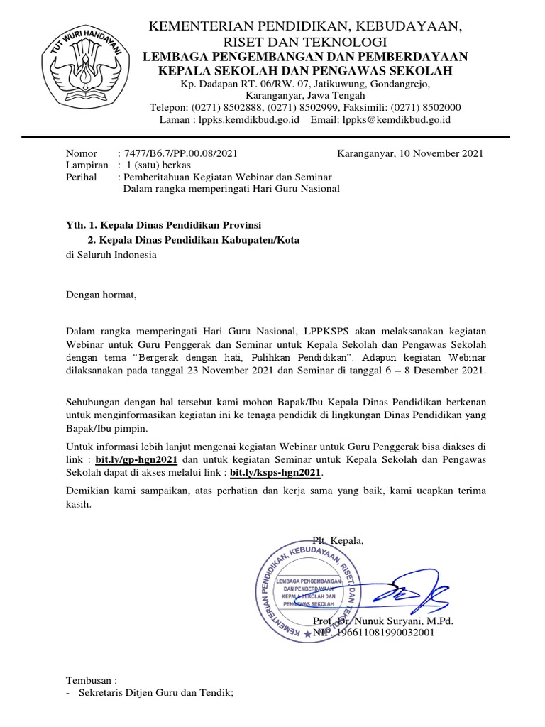 21 11 7477 Surat Pemberitahuan Kegiatan HGN | PDF | Seni | Sains & Matematika