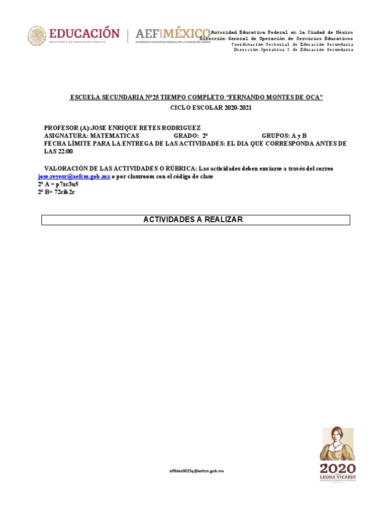 Actividades de Matemáticas 2° Grado 2021 | PDF