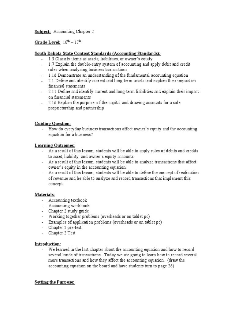 Chapter 2 Lesson Plan | PDF | Expense | Debits And Credits