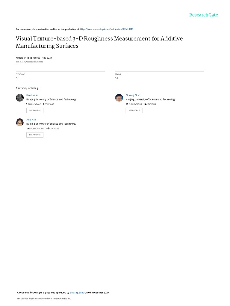 Visual Texture-Based 3-D Roughness Measurement For-2 | PDF | Surface ...
