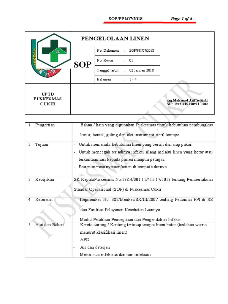 Sop-Ppi-07 Sop Pengelolaan Linen | PDF