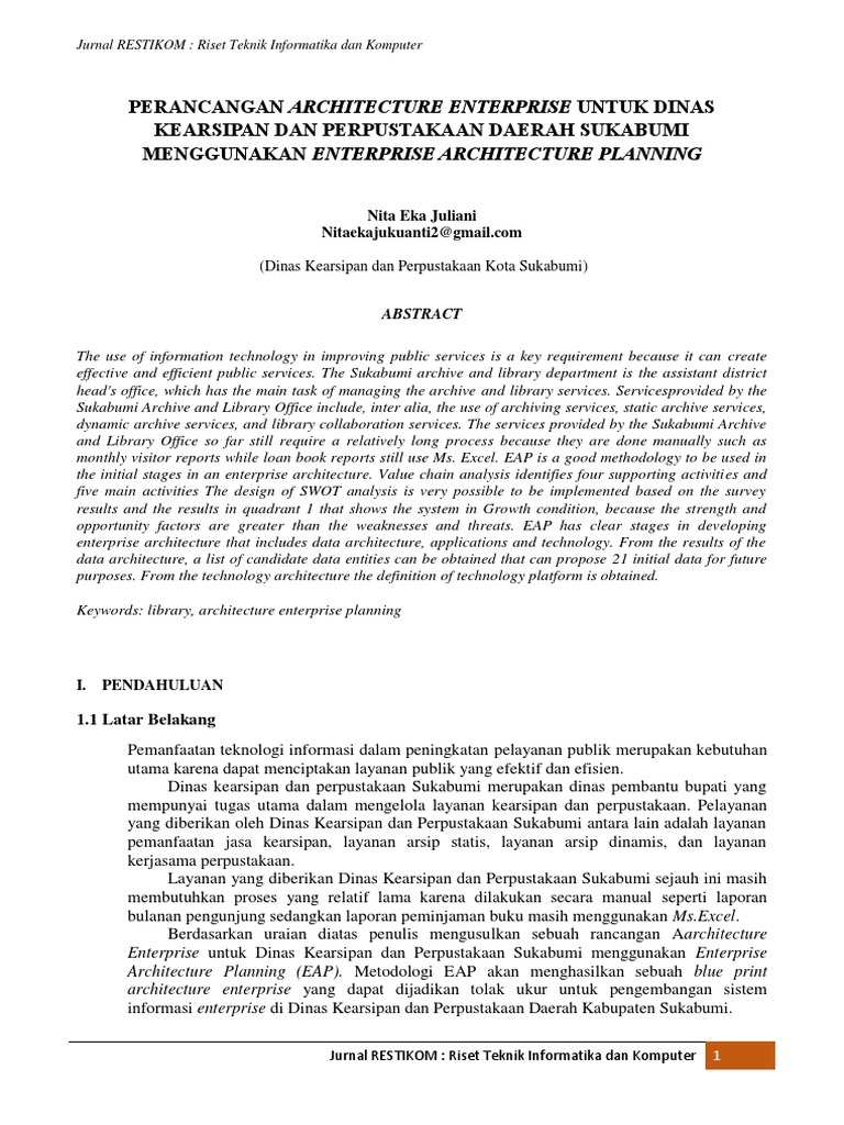 Perancangan Architecture Enterprise Untuk Dinas Kearsipan Dan ...