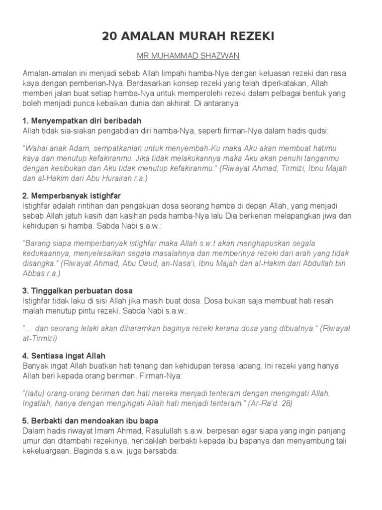 Amalan Murah Rezeki | PDF