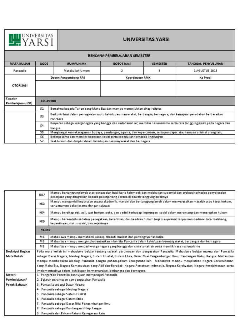 RPS Pancasila Revisi | PDF
